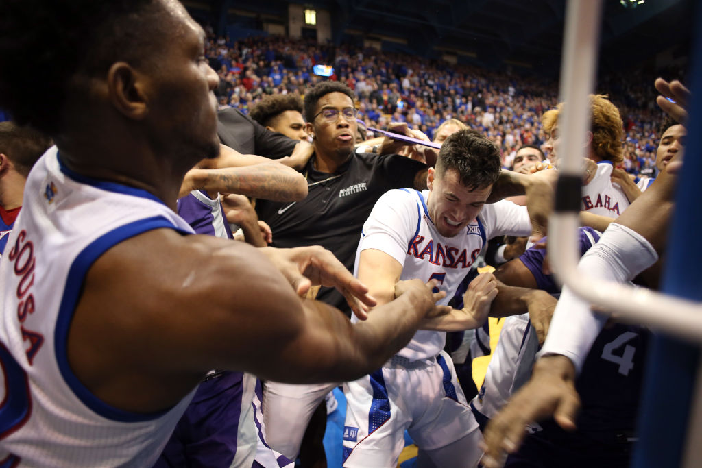 Kansas And Kansas State Basketball Players Get Into Bench-Clearing Brawl