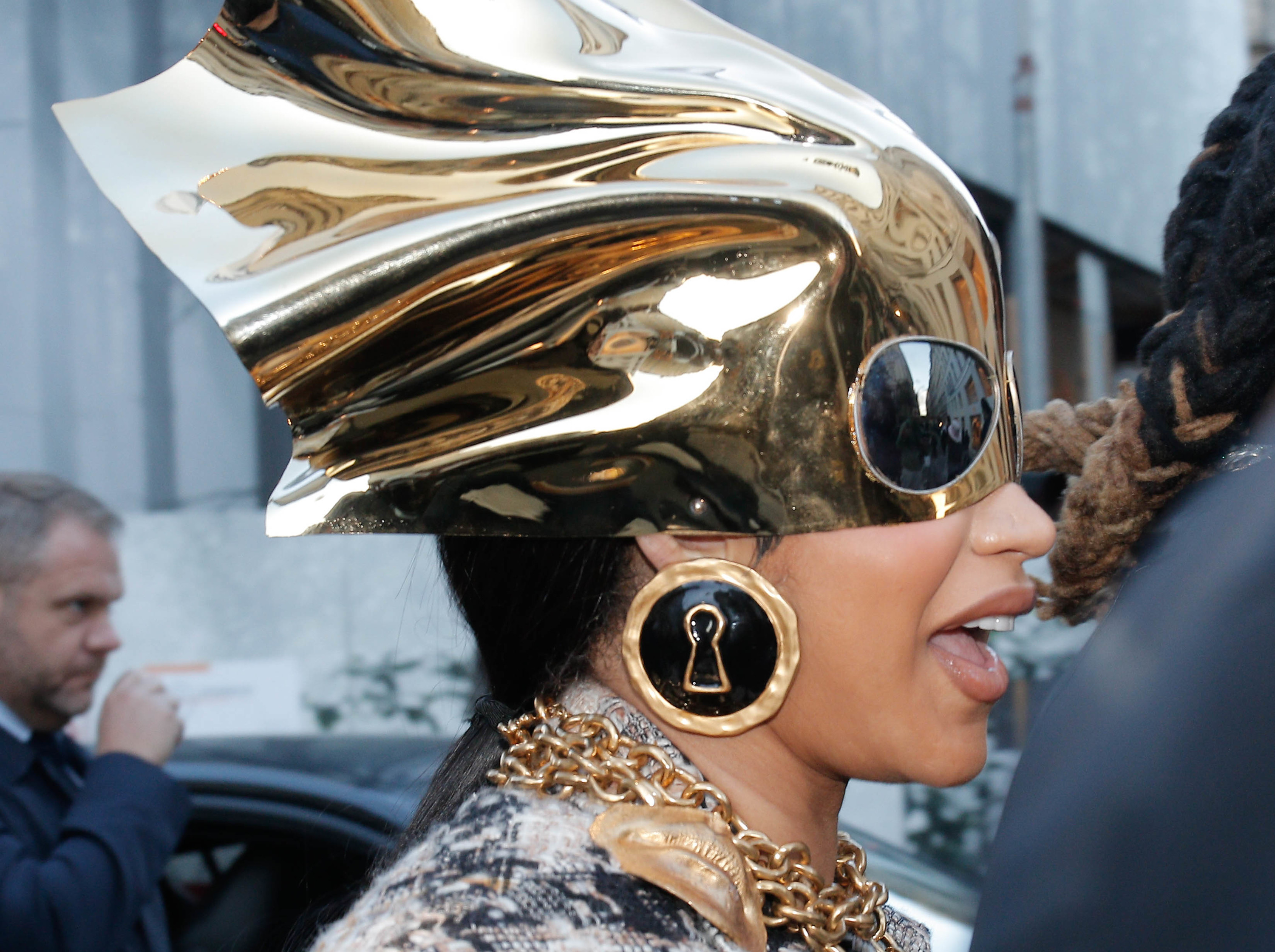 Cardi B Rocks Surreal Schiaparelli Ensemble At Paris Fashion Week