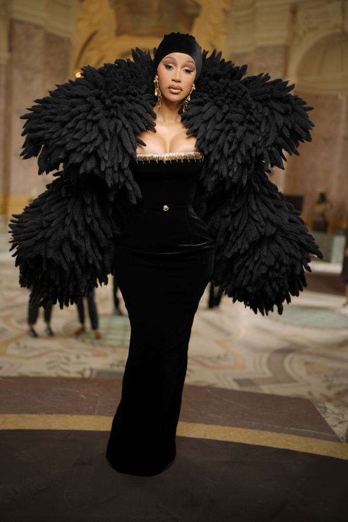 Cardi B Wears Black And Gold At The Schiaparelli Show In Paris